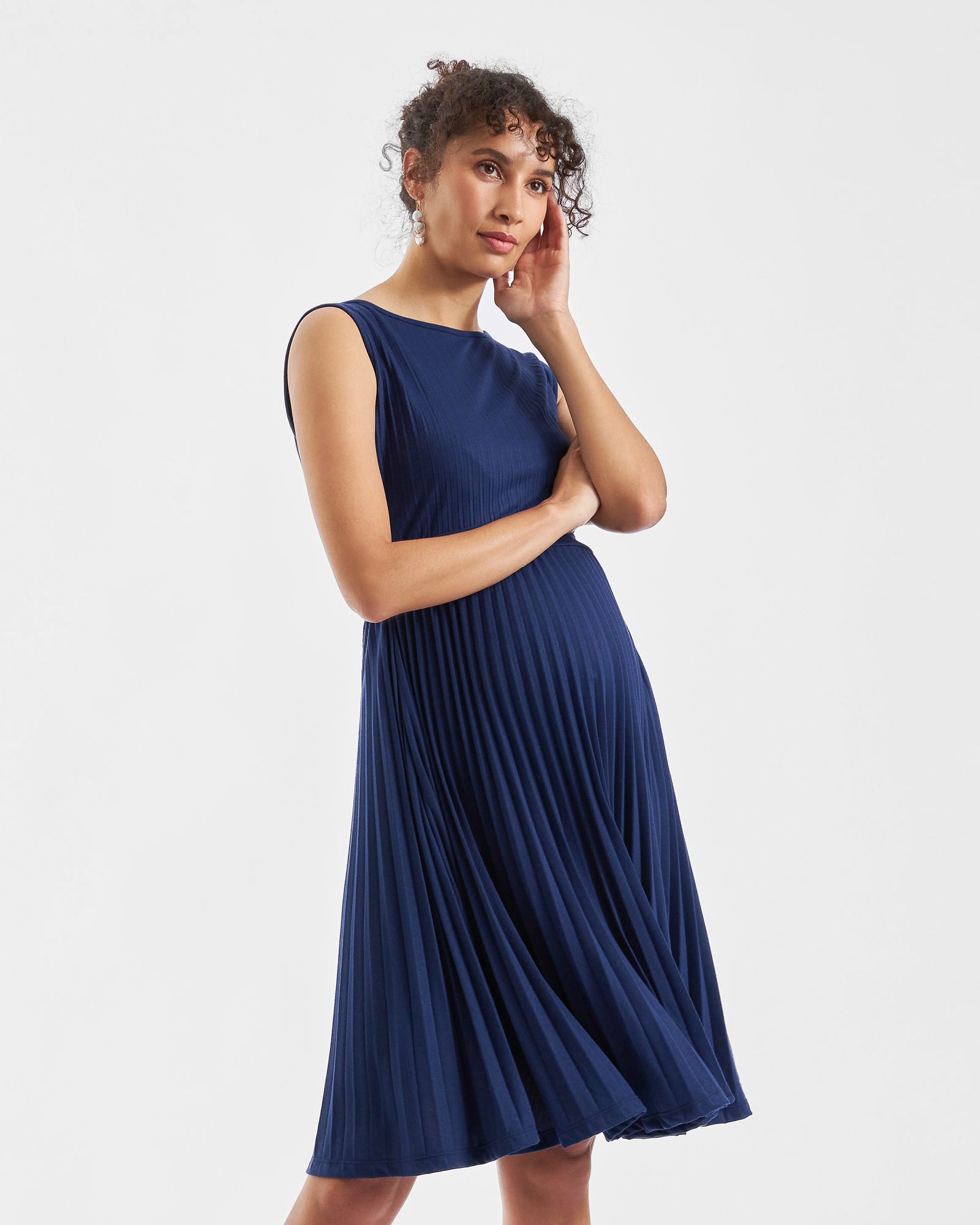 Knife Pleat Dress - Round Neck - Blueprint