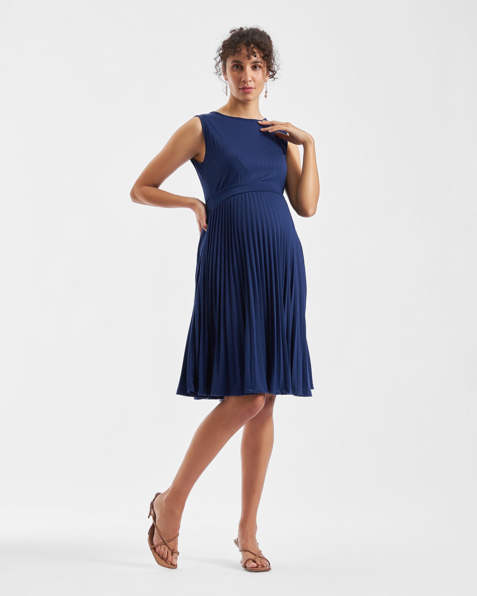 Knife Pleat Dress - Round Neck - Blueprint