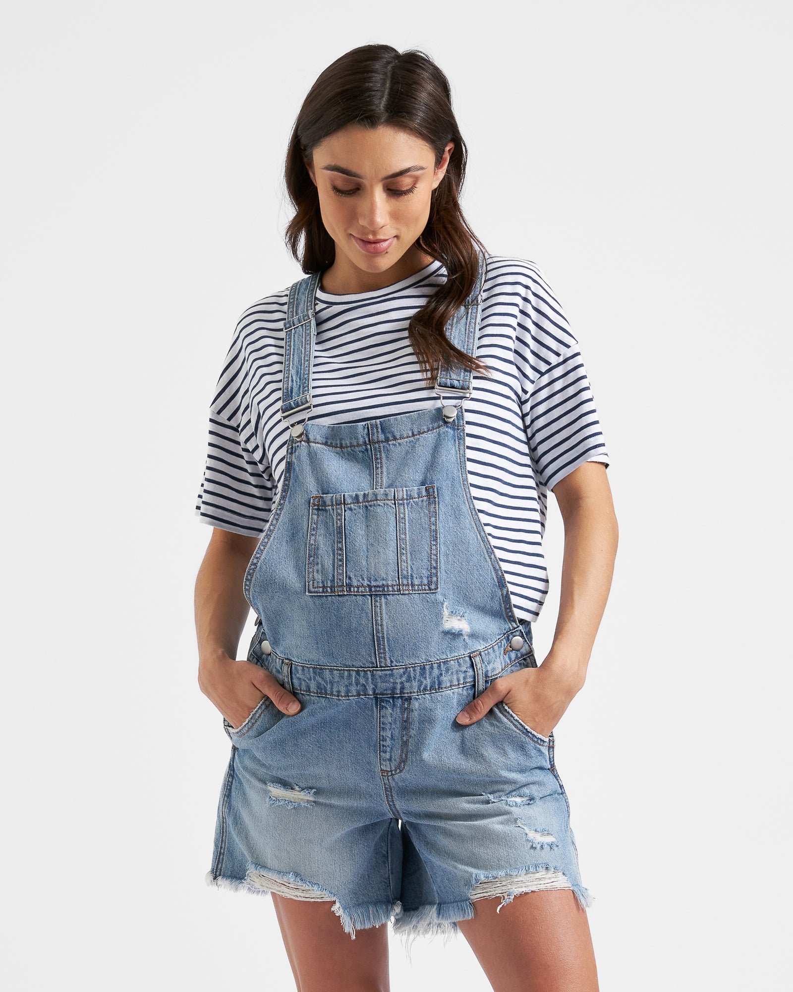 Denim Short Overalls - Pale Blue
