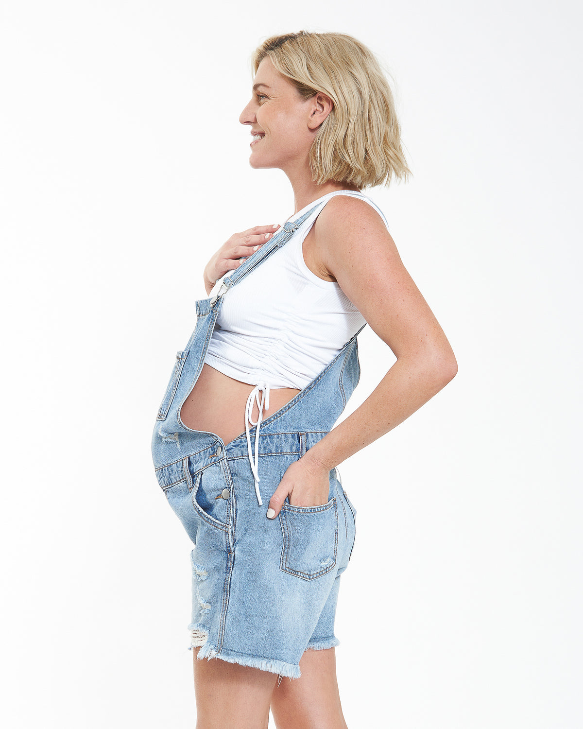 Denim Short Overalls - Pale Blue