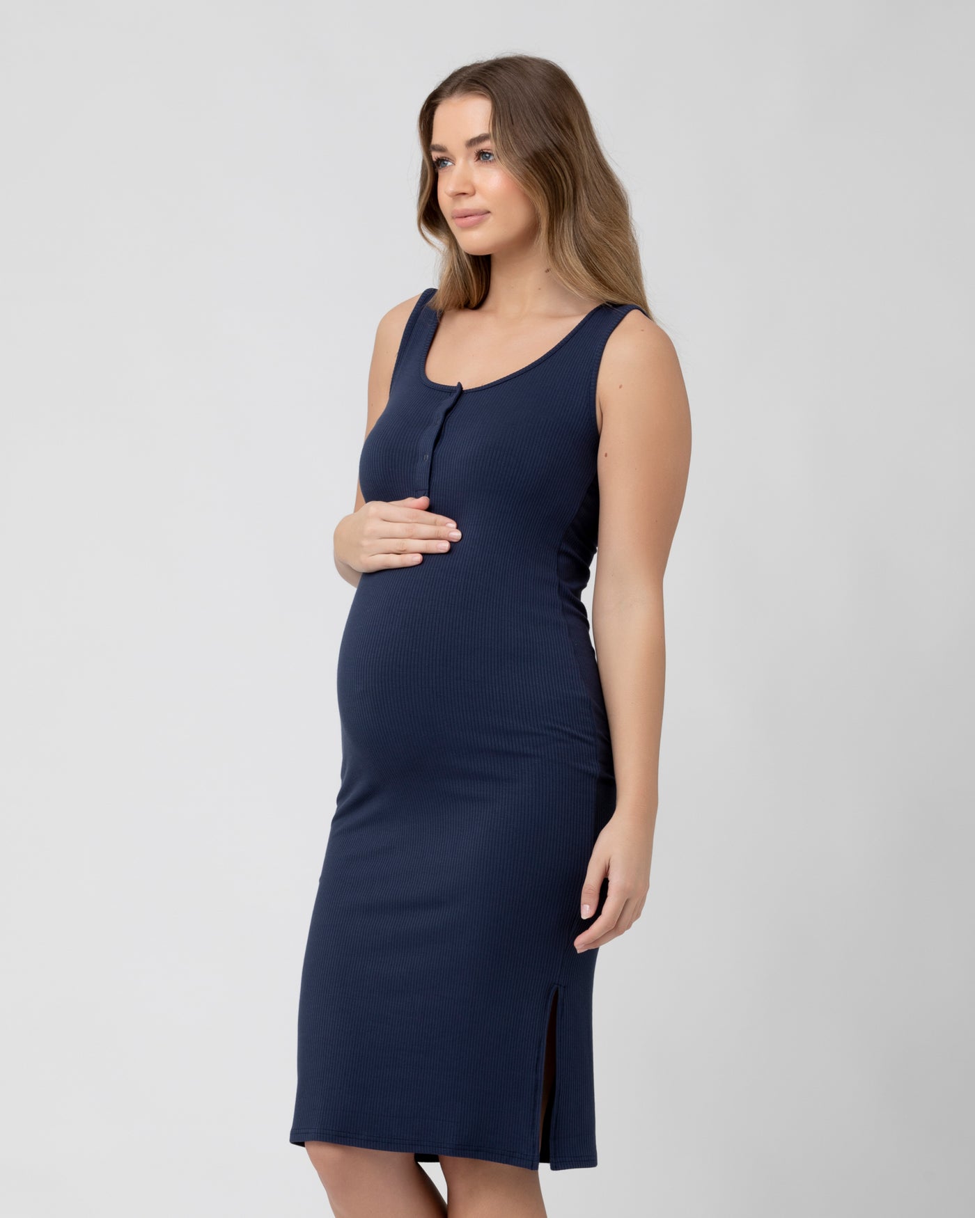 Penny Button Down Rib Dress - Navy